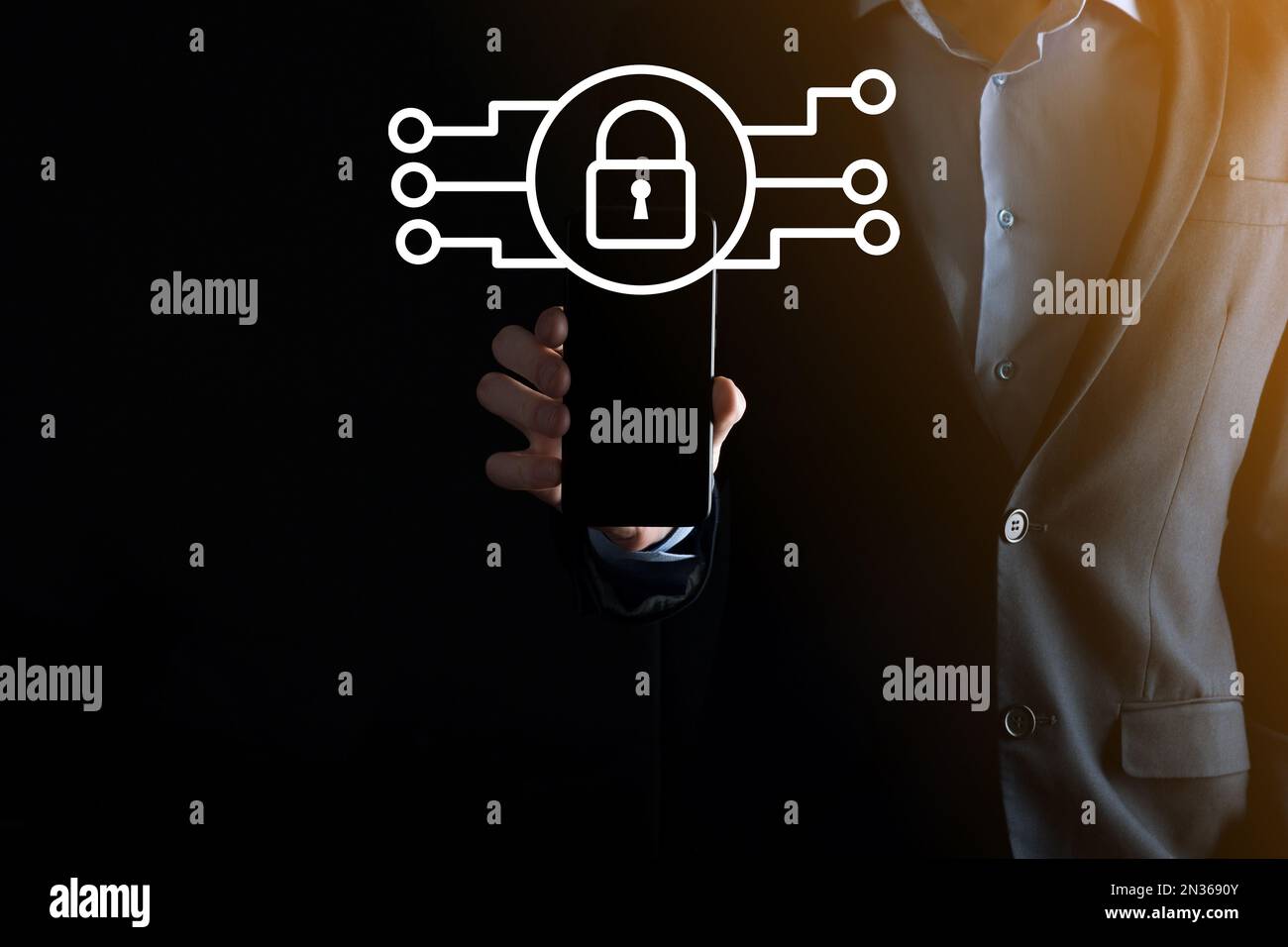 Cyber security network. Padlock icon and internet technology networking ...