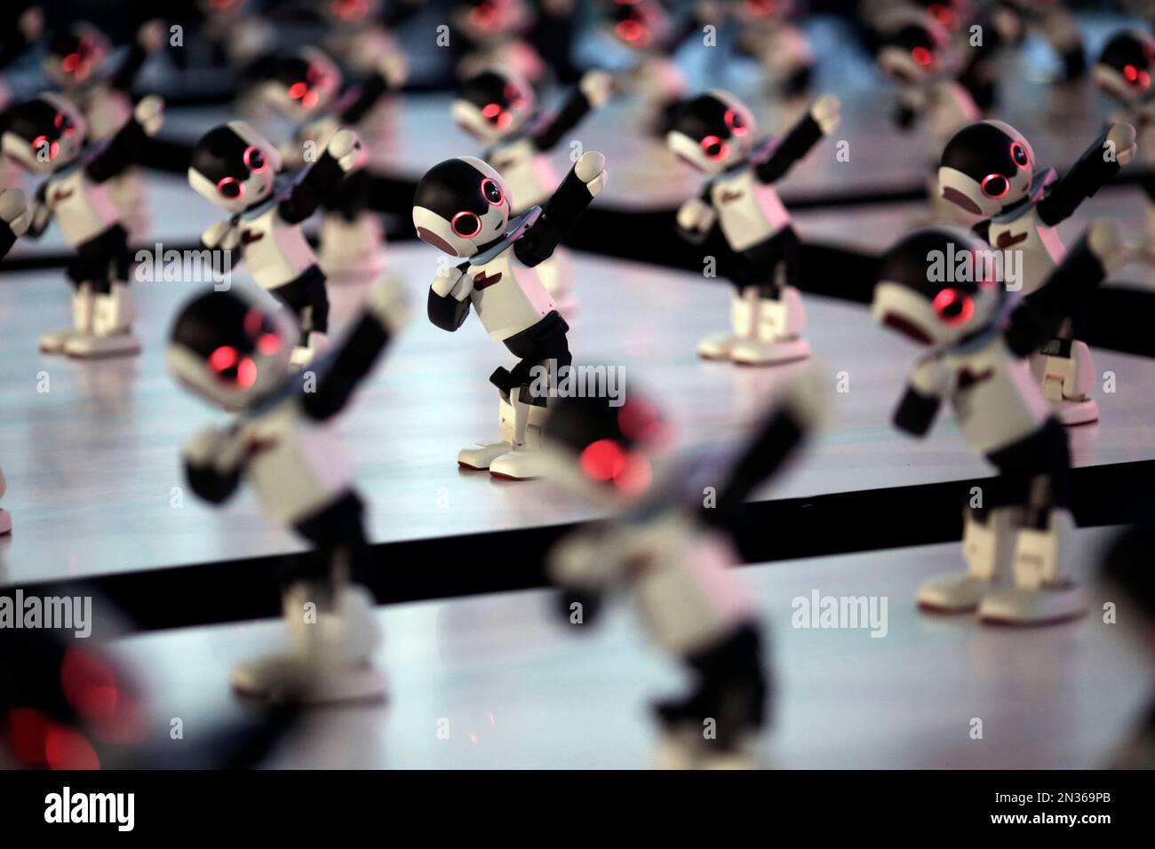 A total of 100 bodies of Robi prefabricated humanoid robot perform in a ...