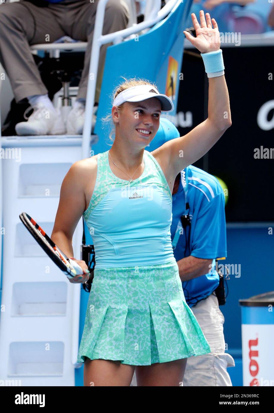 Caroline Wozniacki of Denmark celebrates after defeatingTaylor Townsend ...