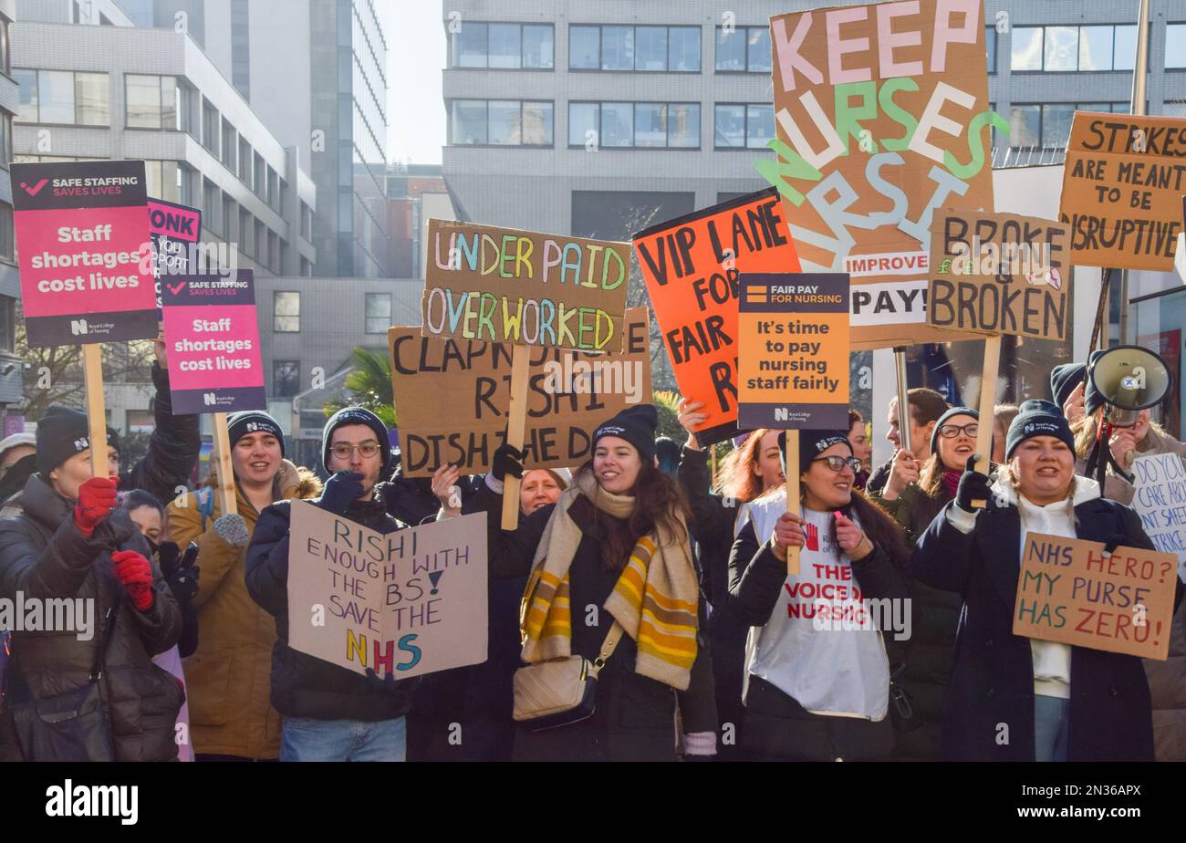 London, UK. 7th February 2023. Picket outside St Thomas' Hospital as ...