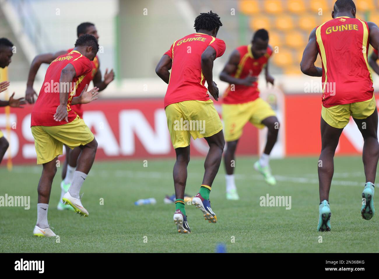 Guinea soccer players train ahead of their Group D soccer match with ...