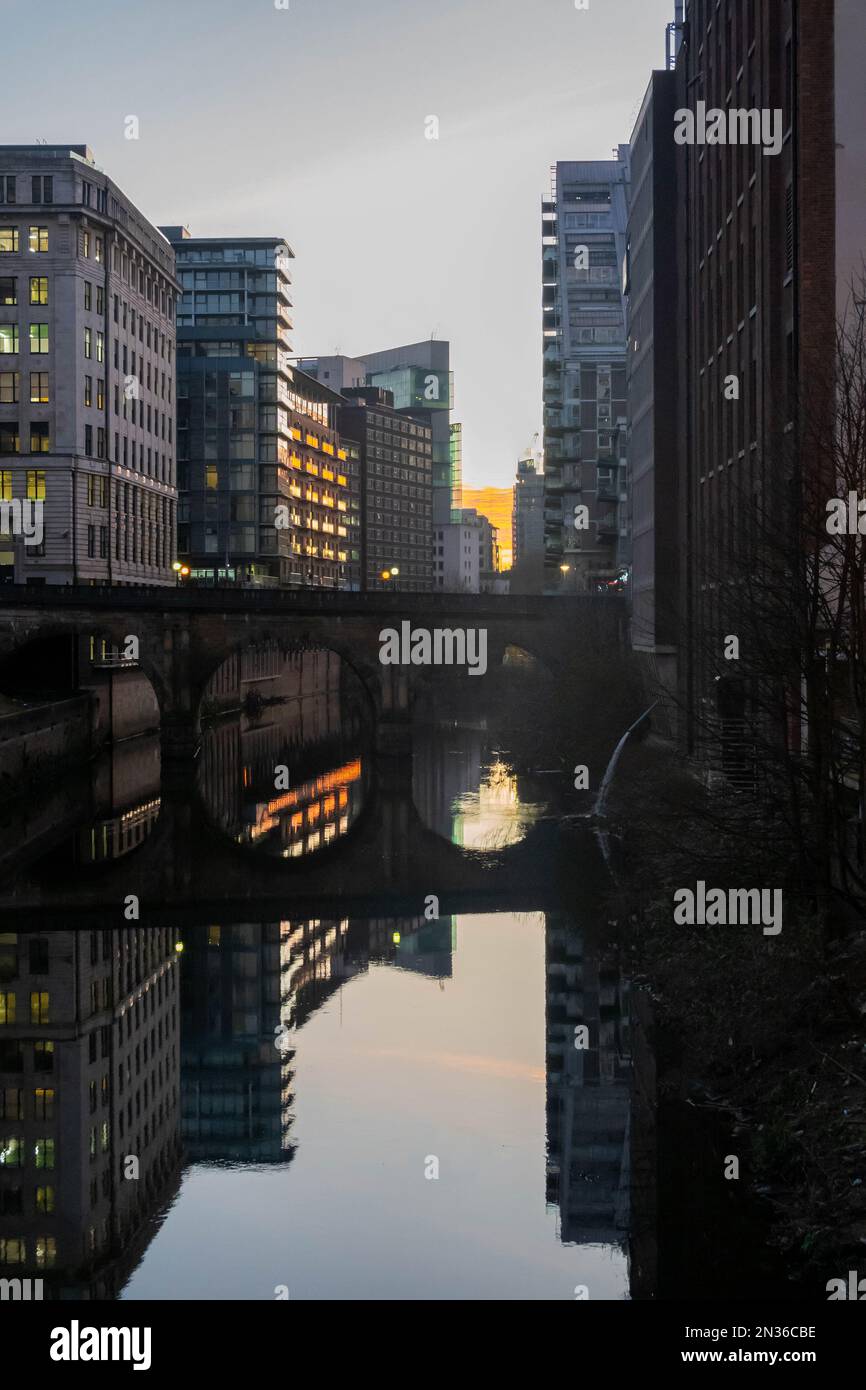 River Irwell at dusk in Manchester UK Stock Photo - Alamy