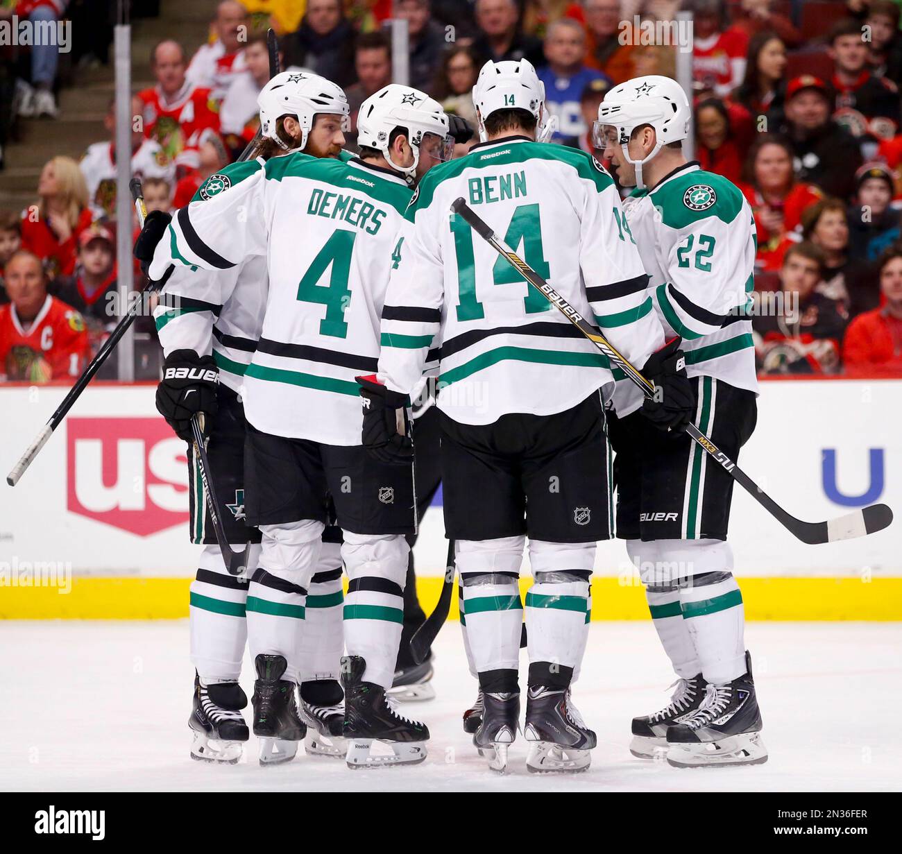 Dallas Stars players celebrate a goal scored by center Tyler Seguin ...