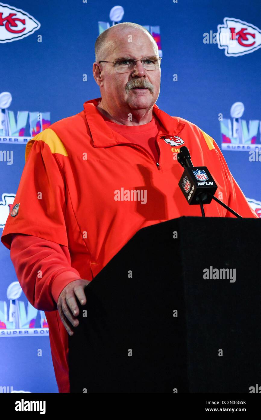 Phoenix, Arizona on Feb. 7, 2023. Kansas City Chiefs Head Coach Andy ...