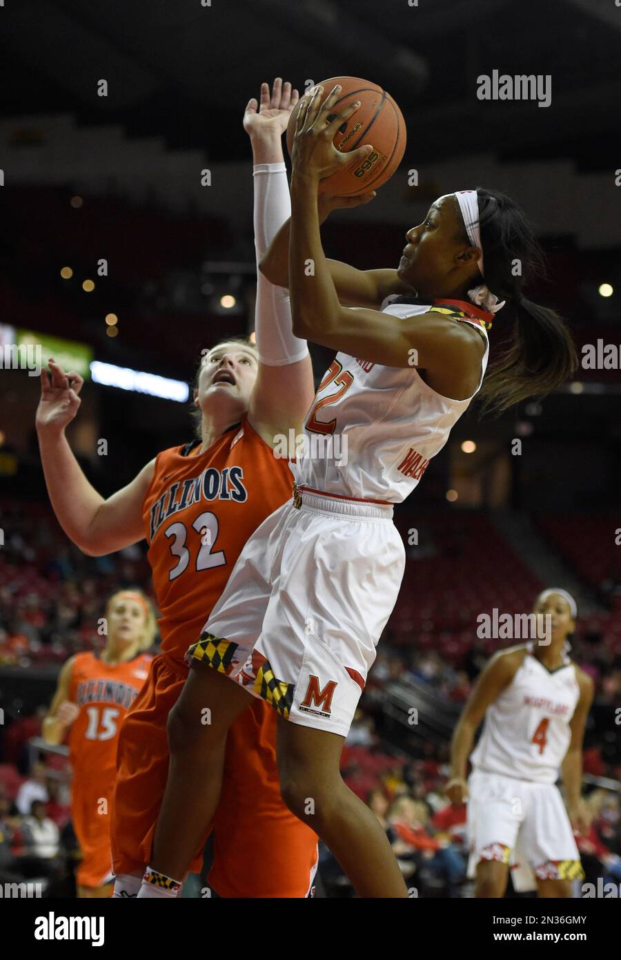 Maryland guard Shatori Walker-Kimbrough, front right, shoots as ...