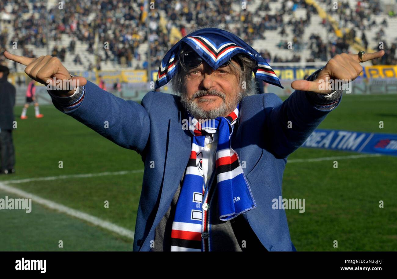Sampdoria president Massimo waves to supporters prior to a serie A ...