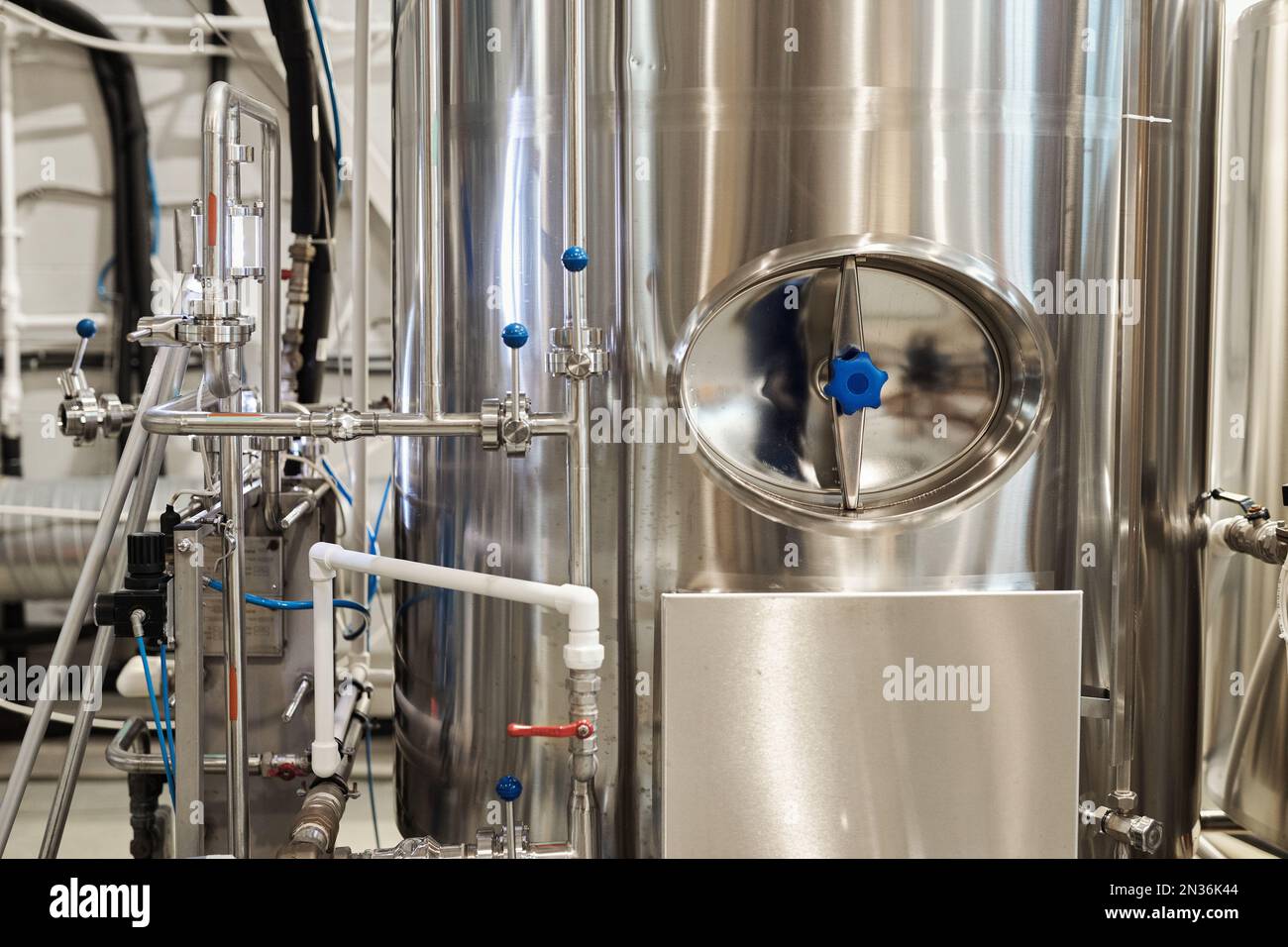 Background image of vault lock on steel storage tank in industrial ...
