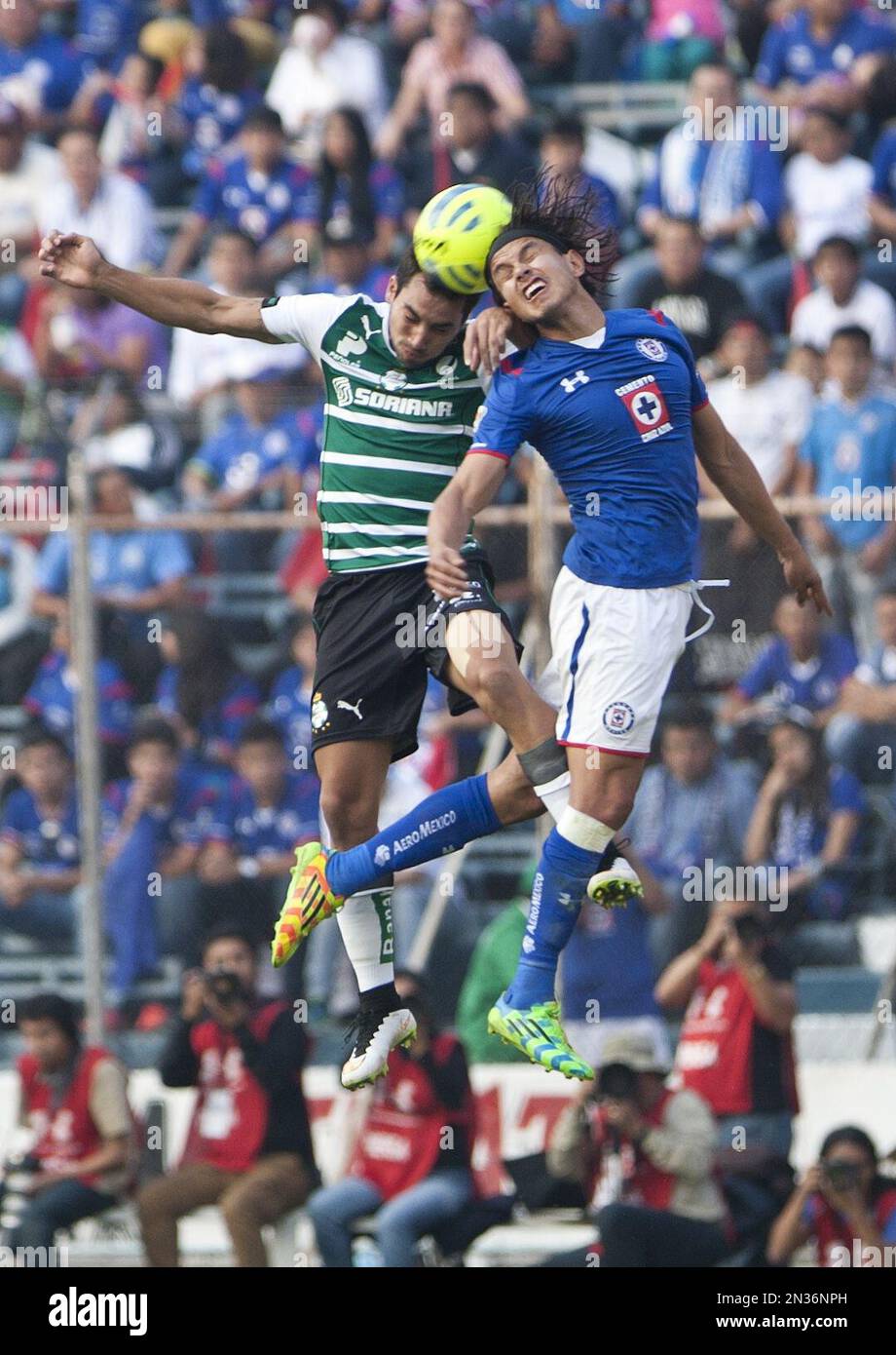Cruz Azul's Gerardo Flores, left, and Mexico's Santos Adrian Aldrete ...