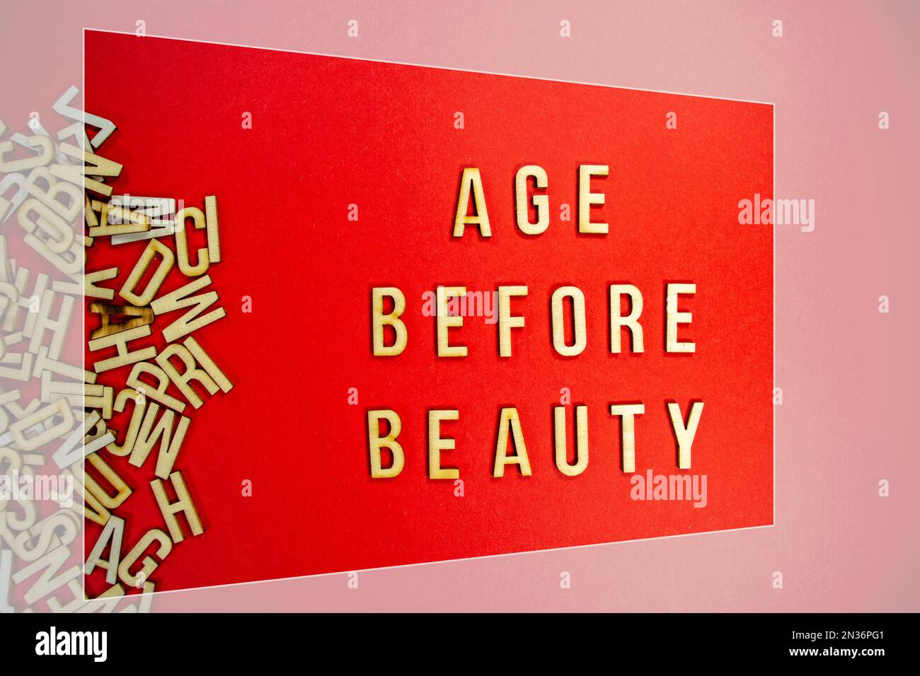 AGE BEFORE BEAUTY in wooden English words language capital letters ...