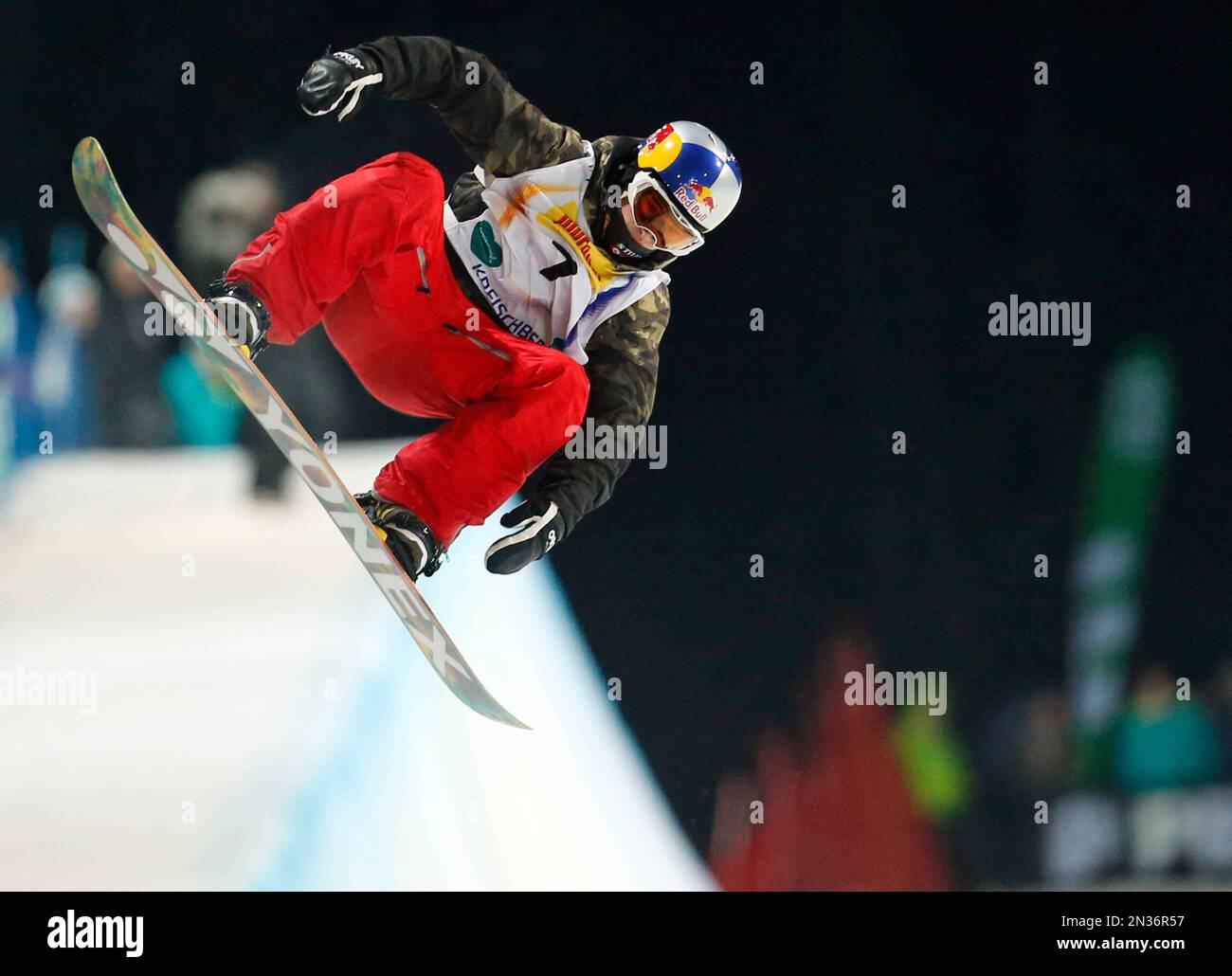 Slovenia's Tim-Kevin Ravnjak competes to place third at the snowboard ...