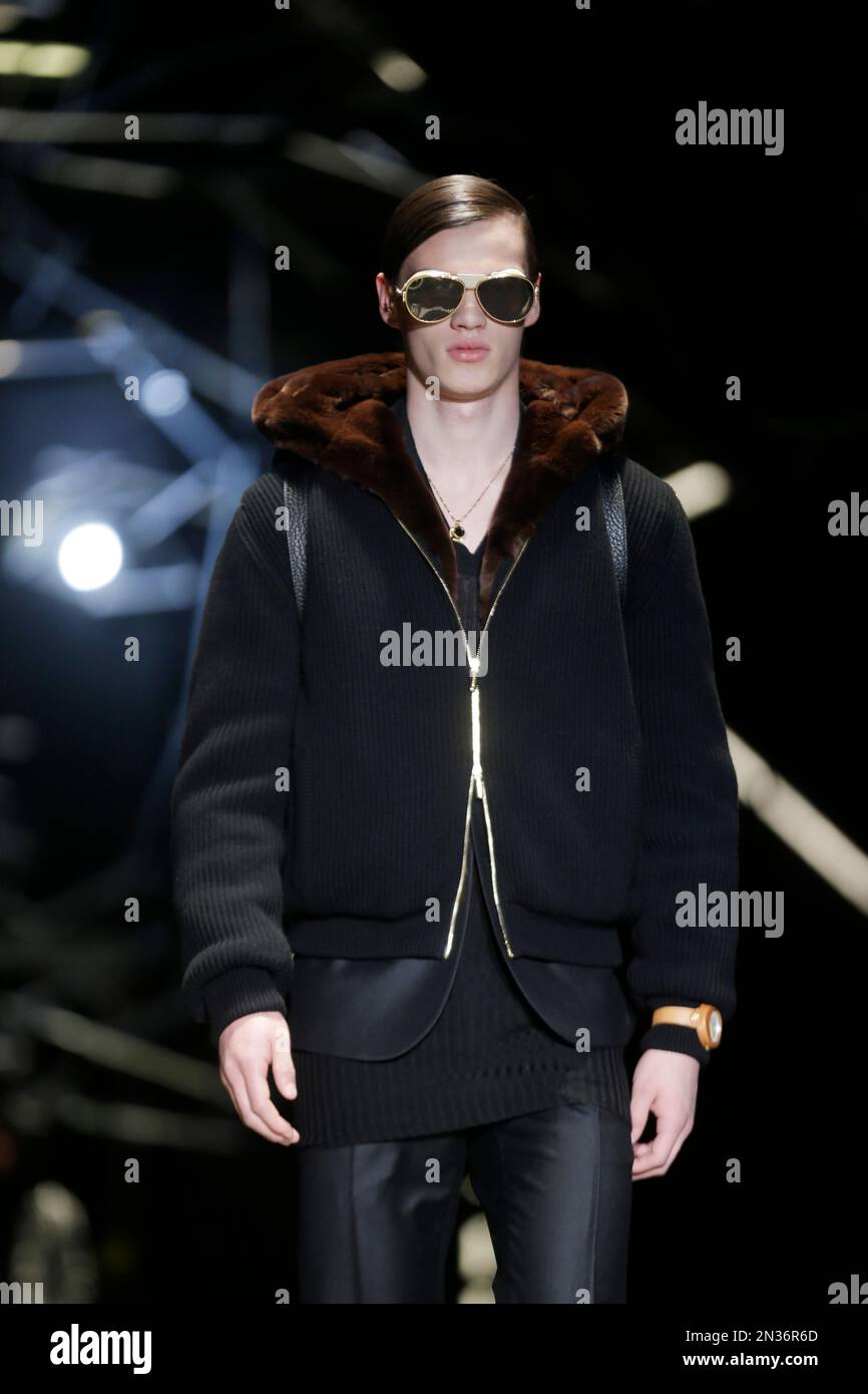 A model wears a creation for Versace men's Fall-Winter 2015-2016 ...