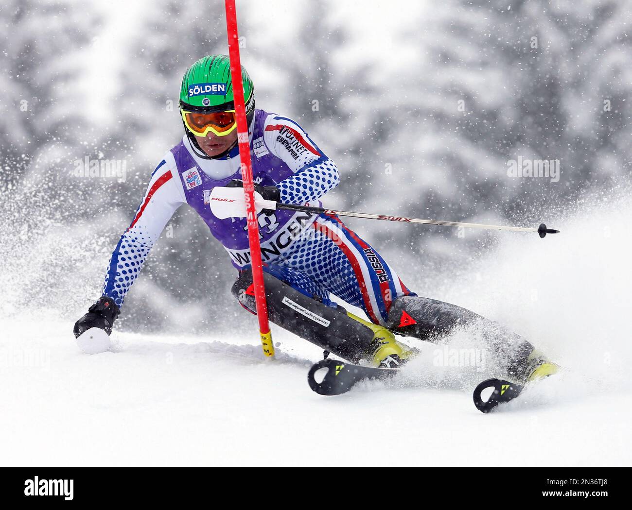 Alexander Khoroshilov competes during the first run of an alpine ski ...
