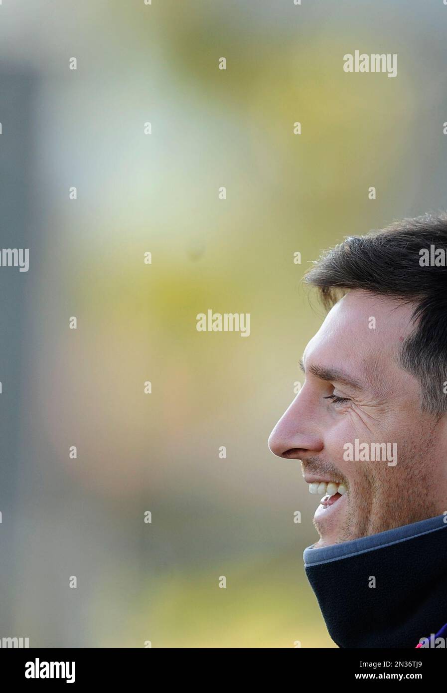 Barcelona's Lionel Messi, from Argentina, smiles during a training ...