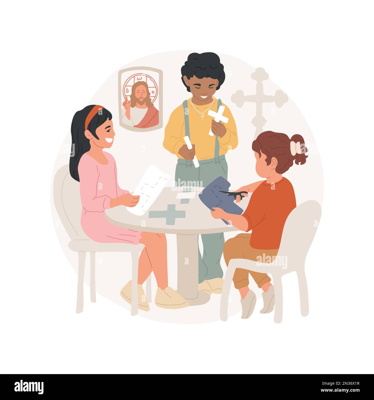 Bible crafts isolated cartoon vector illustration. Children make paper ...