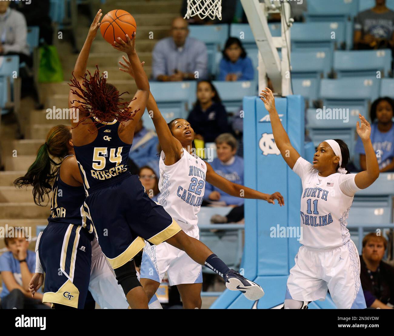 Georgia Tech's Roddreka Rogers (54) goes to the basket against North ...