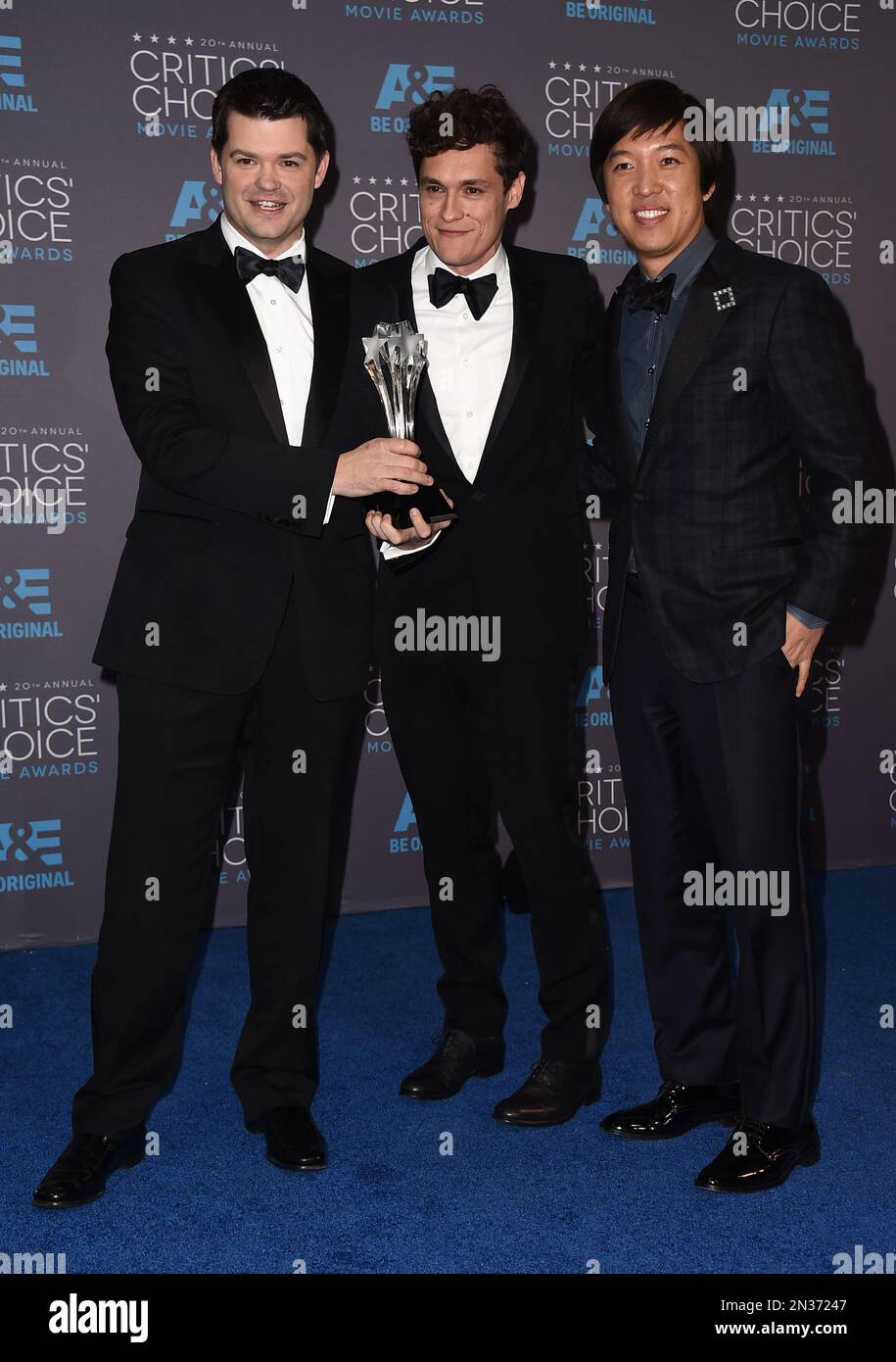 Christopher Miller, from left, Phil Lord, and Dan Lin pose with the ...