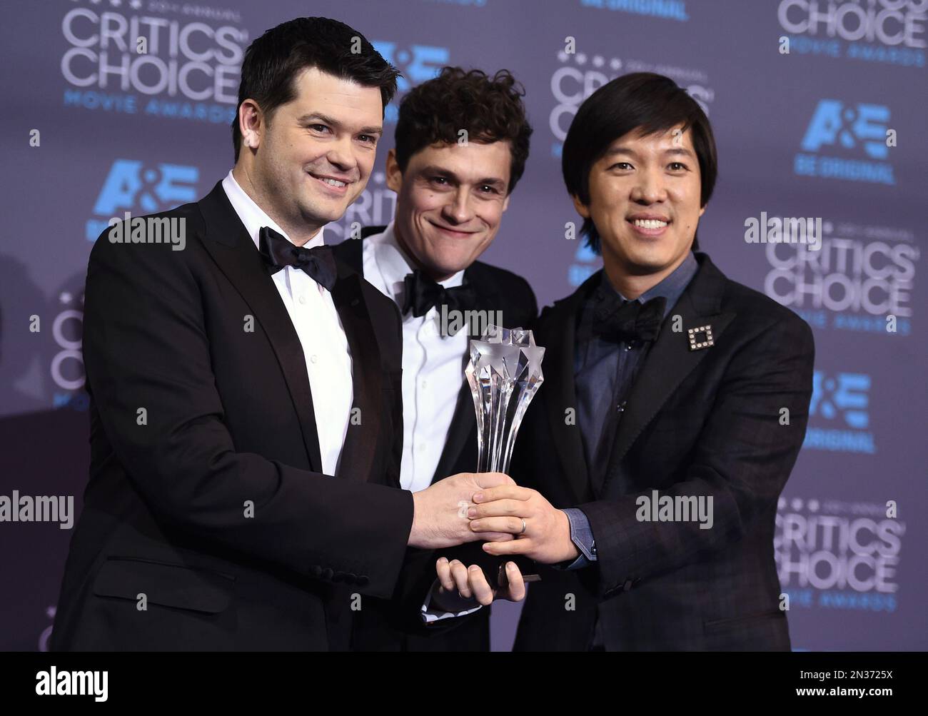 Christopher Miller, from left, Phil Lord, and Dan Lin pose with the ...