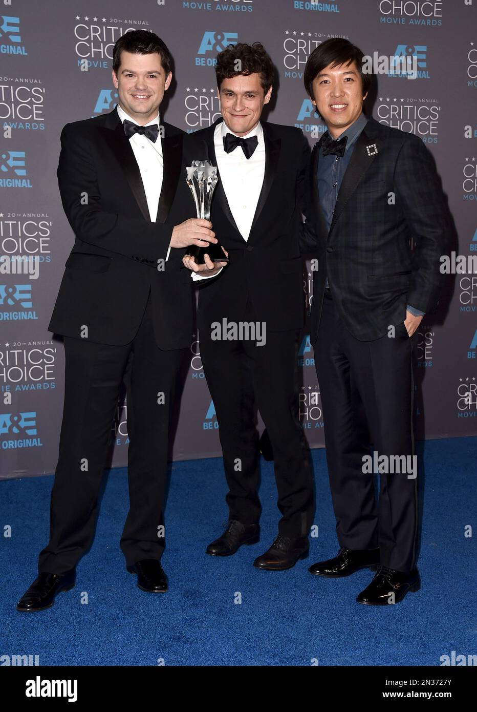 Christopher Miller, from left, Phil Lord, and Dan Lin pose with the ...