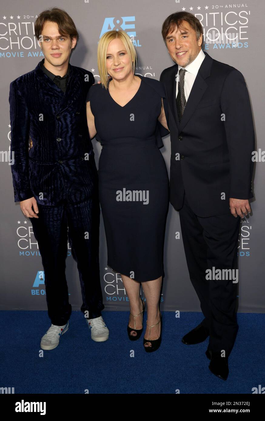 Ellar Coltrane, from left, Patricia Arquette, and Richard Linklater arrive at the 20th annual ...