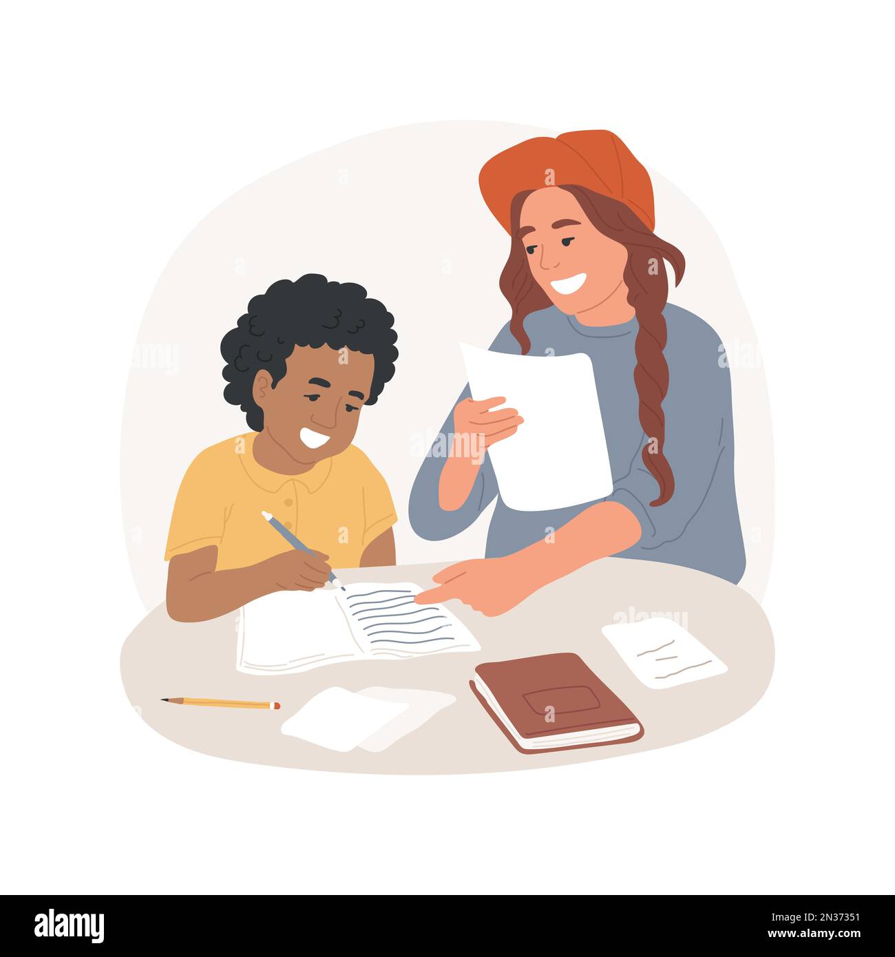 Homework help club isolated cartoon vector illustration. Older student ...
