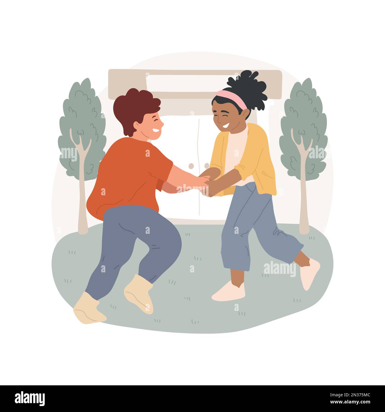 Interacting with friends isolated cartoon vector illustration. Two ...