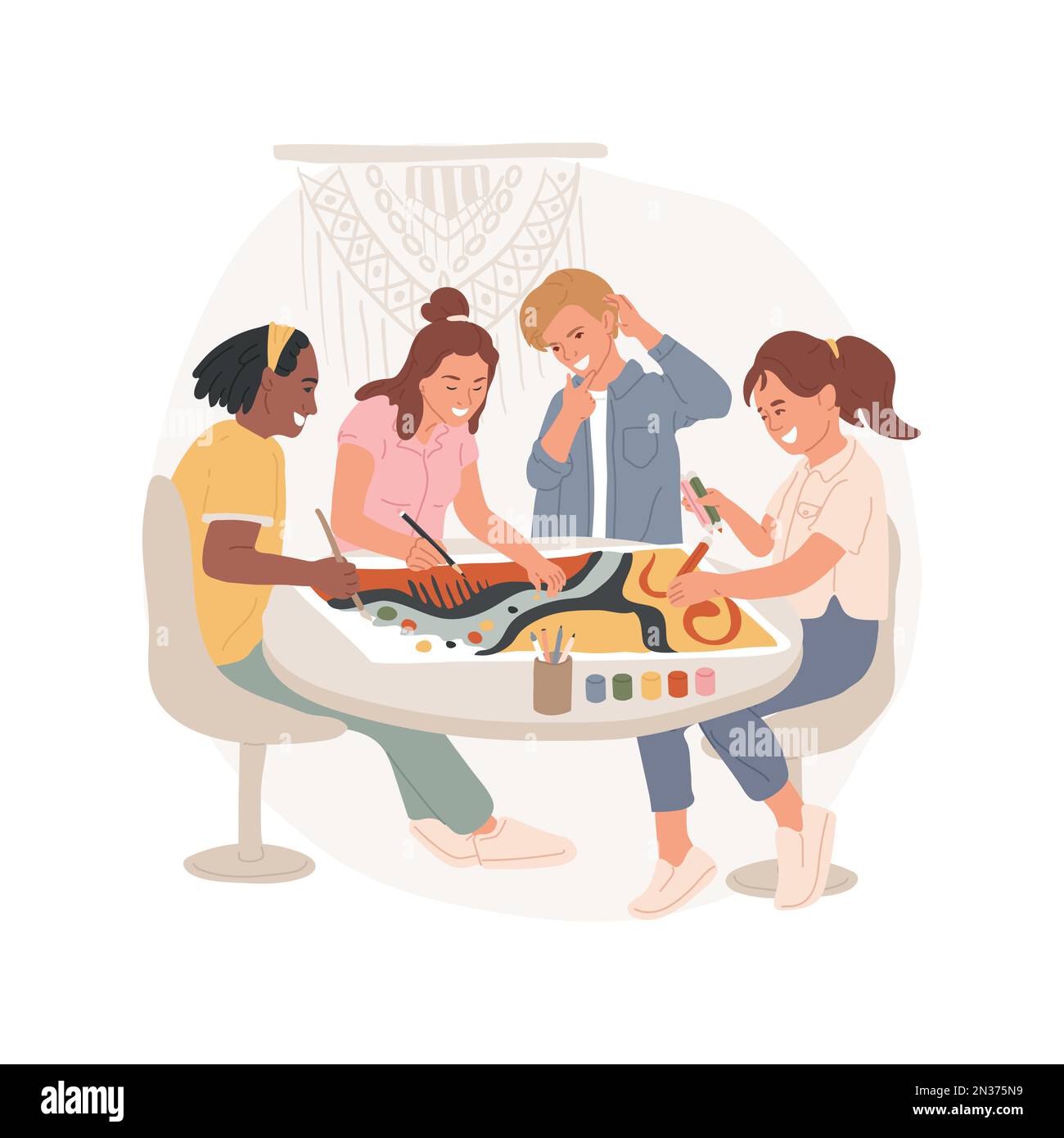 Art project isolated cartoon vector illustration. Group of adolescents ...