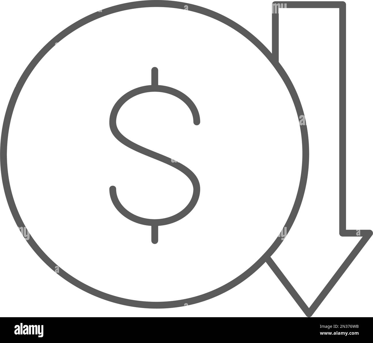 Coin with down arrow, money interest rate reduction lineal icon ...