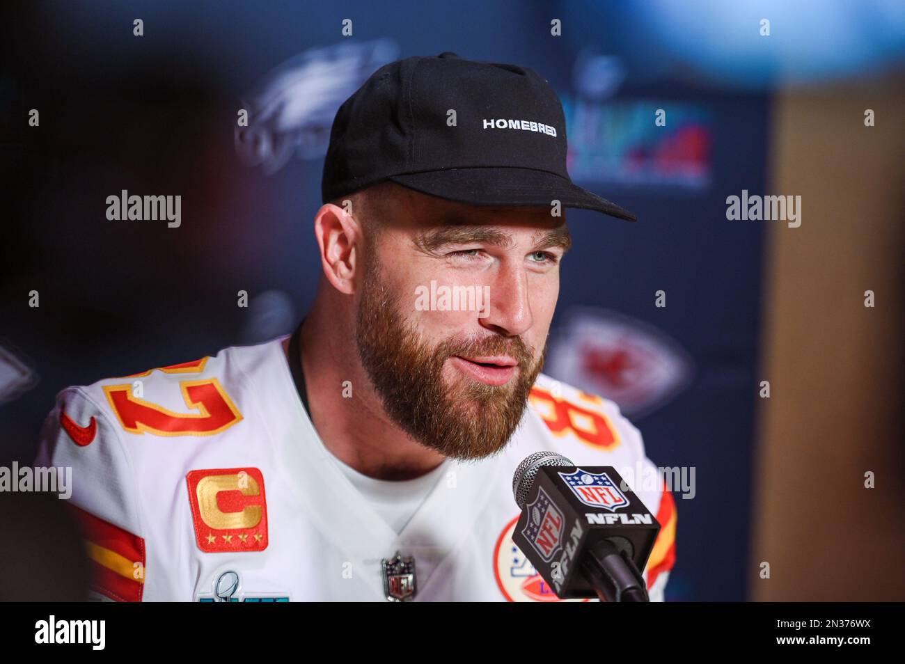 Phoenix, Arizona on Feb. 7, 2023. Kansas City Chiefs tight end Travis ...