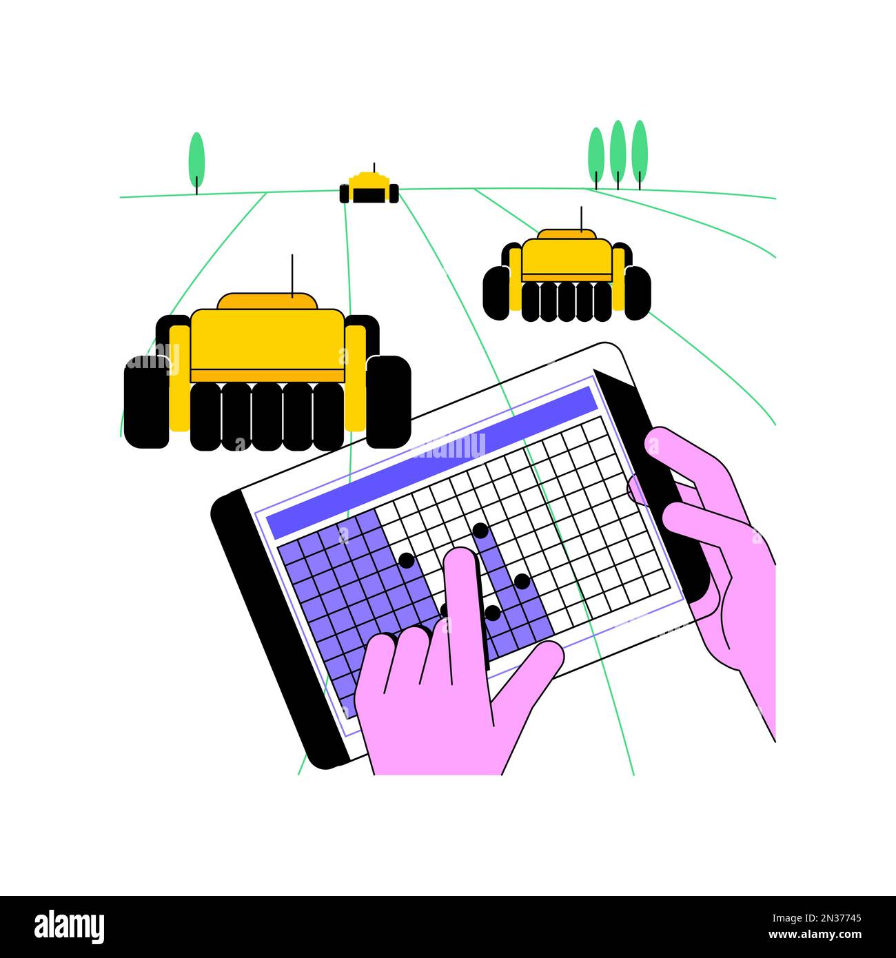 Autonomous seeding isolated cartoon vector illustrations. Farmer ...