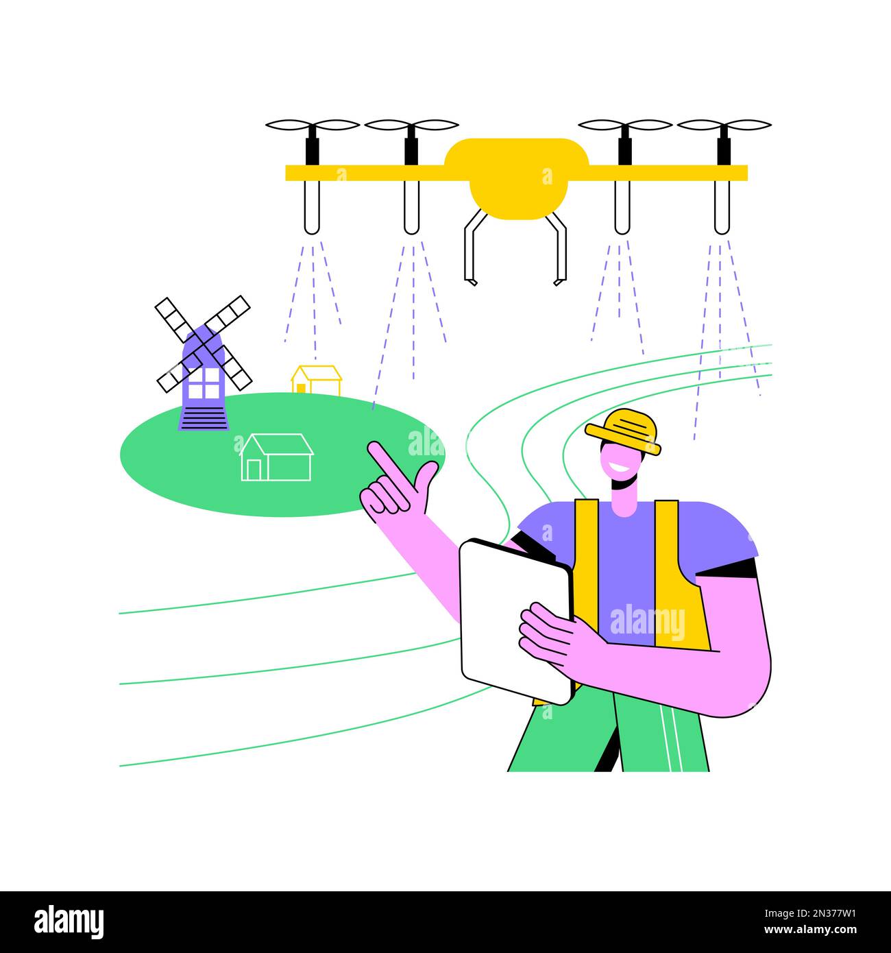 Spraying drone isolated cartoon vector illustrations. Man controls ...
