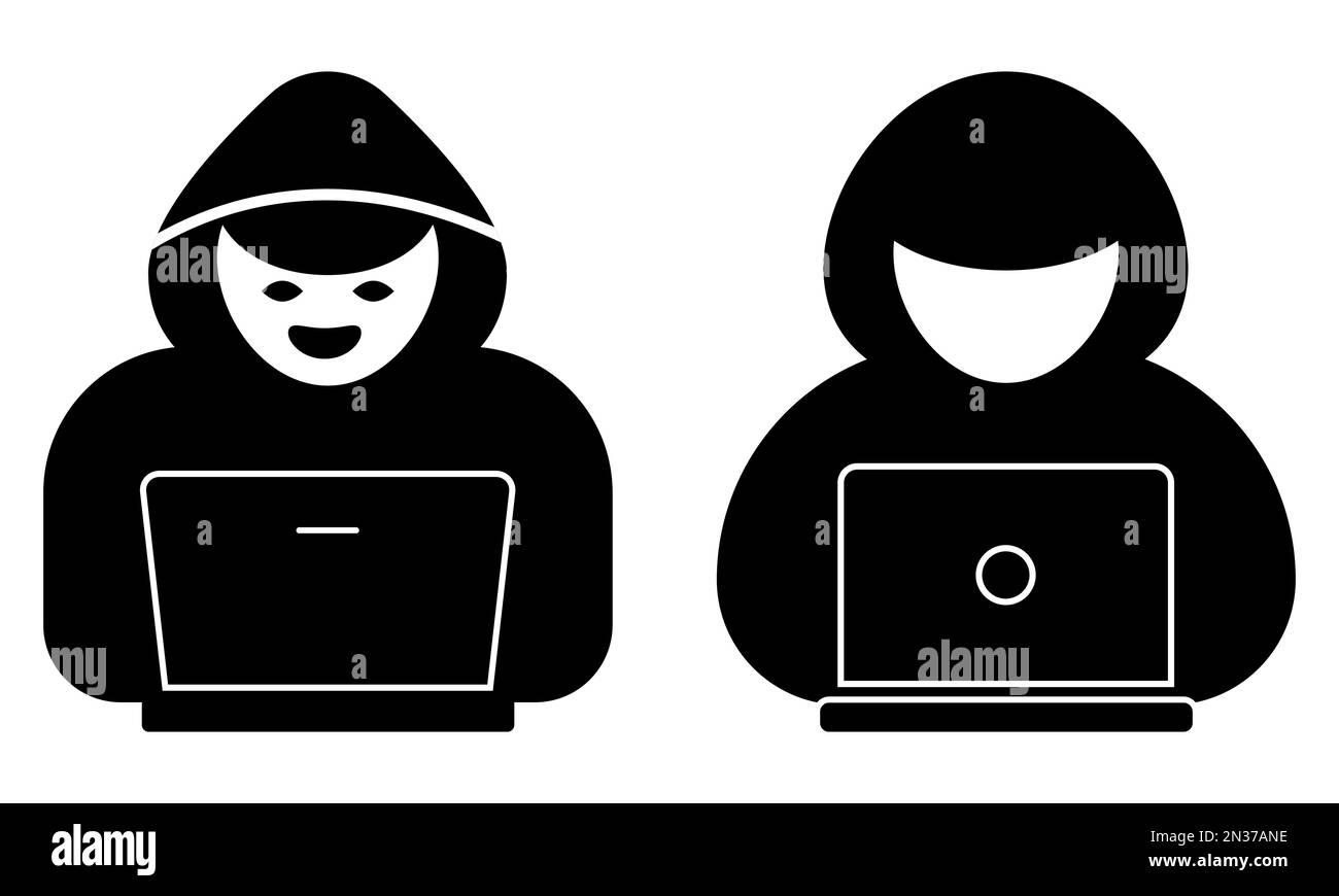 Hacker with laptop icons. Vector illustration isolated on white ...