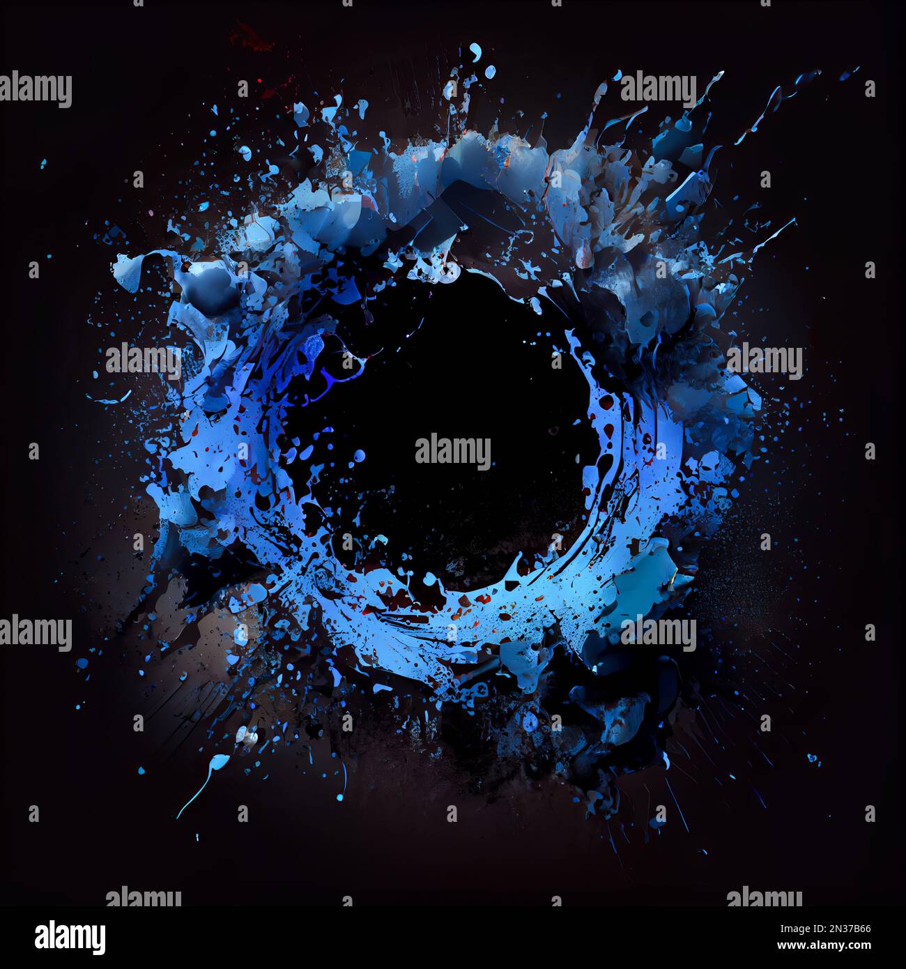 Blue paint circle splash isolated on black background. Blue color ...