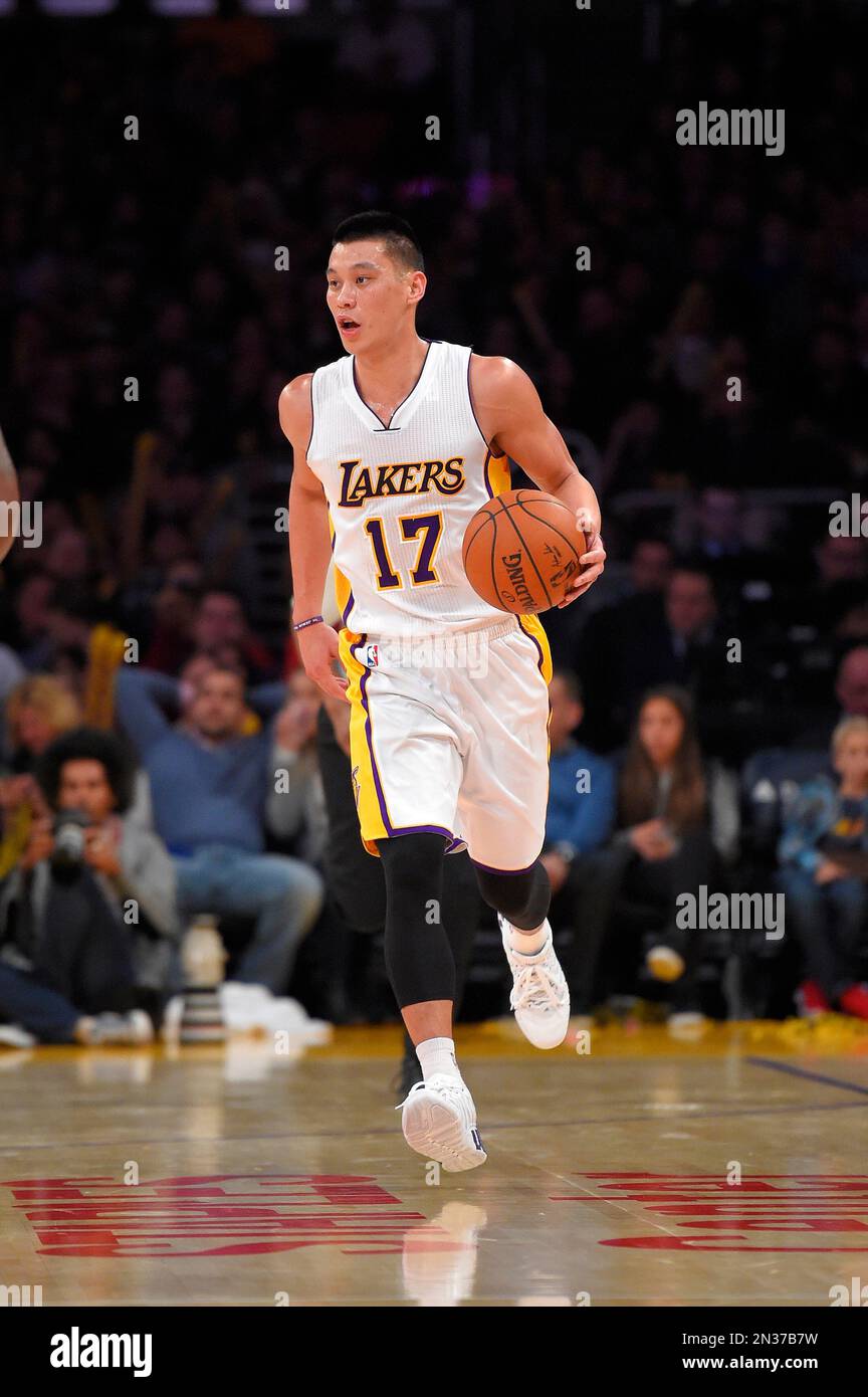 Los Angeles Lakers guard Jeremy Lin dribbles the ball during the first ...