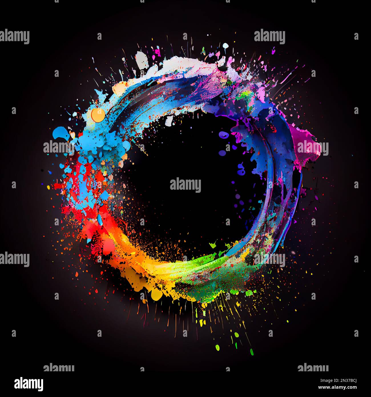 Neonpaint circle splash isolated on black background. Neoncolor acrylic ...
