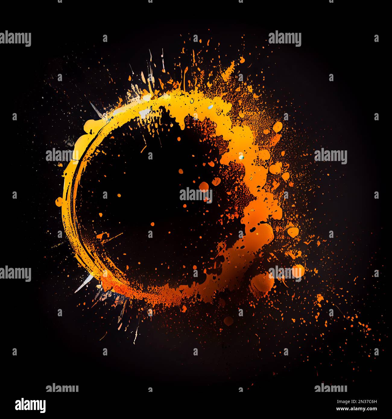 Orange paint circle splash isolated on black background. Orange color ...