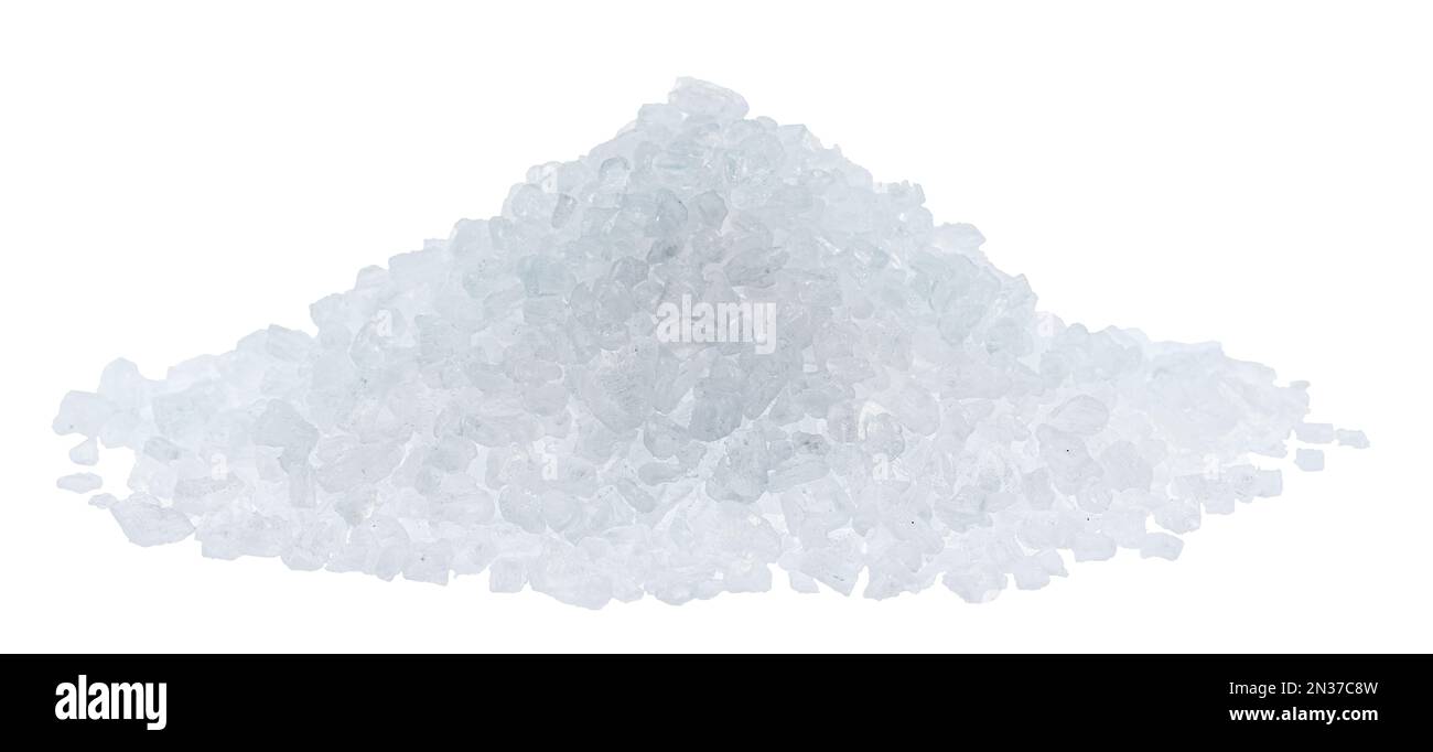 Pile of salt crystals on white background. File contains clipping path ...