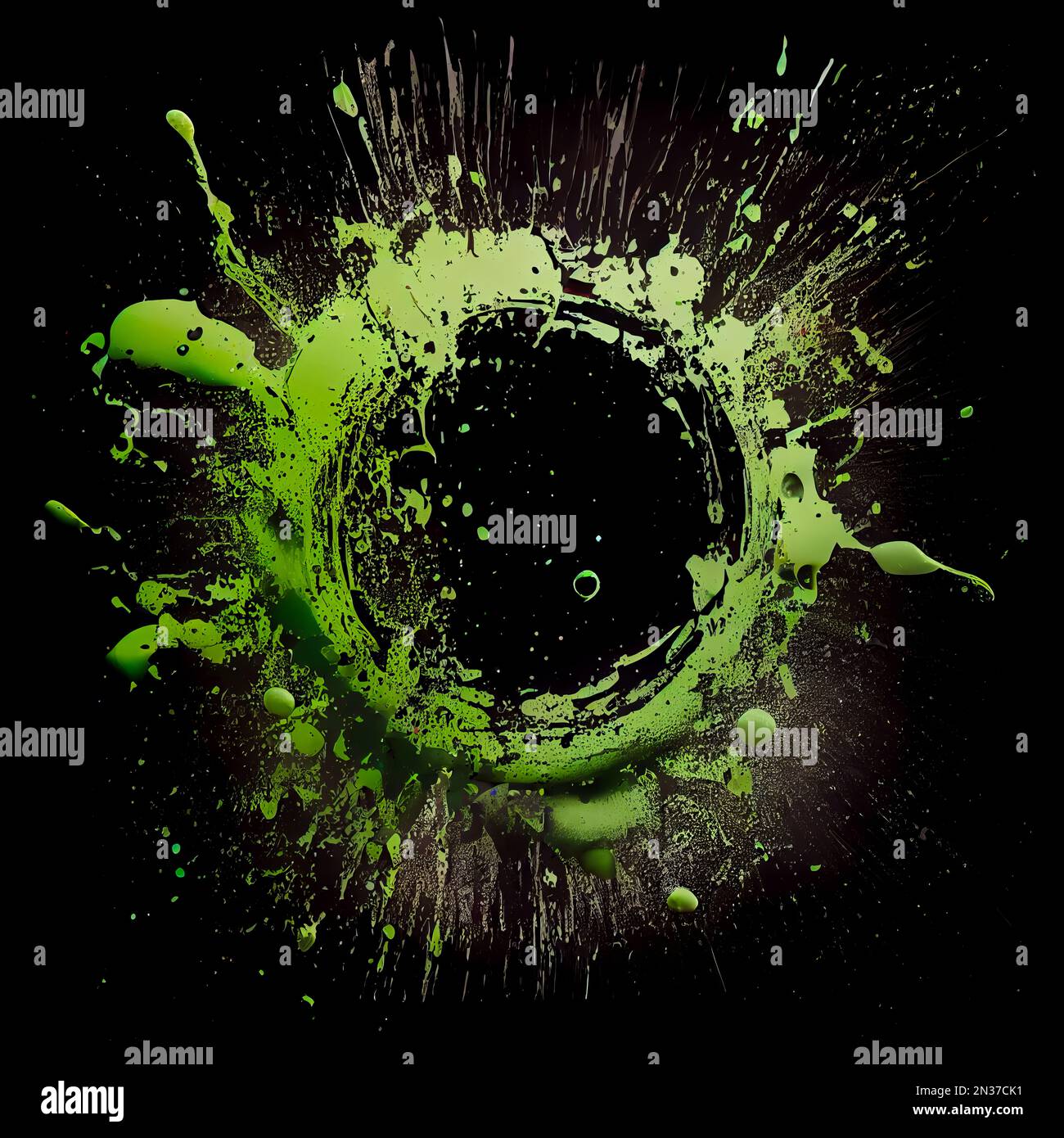 Green paint circle splash isolated on black background. Green color ...