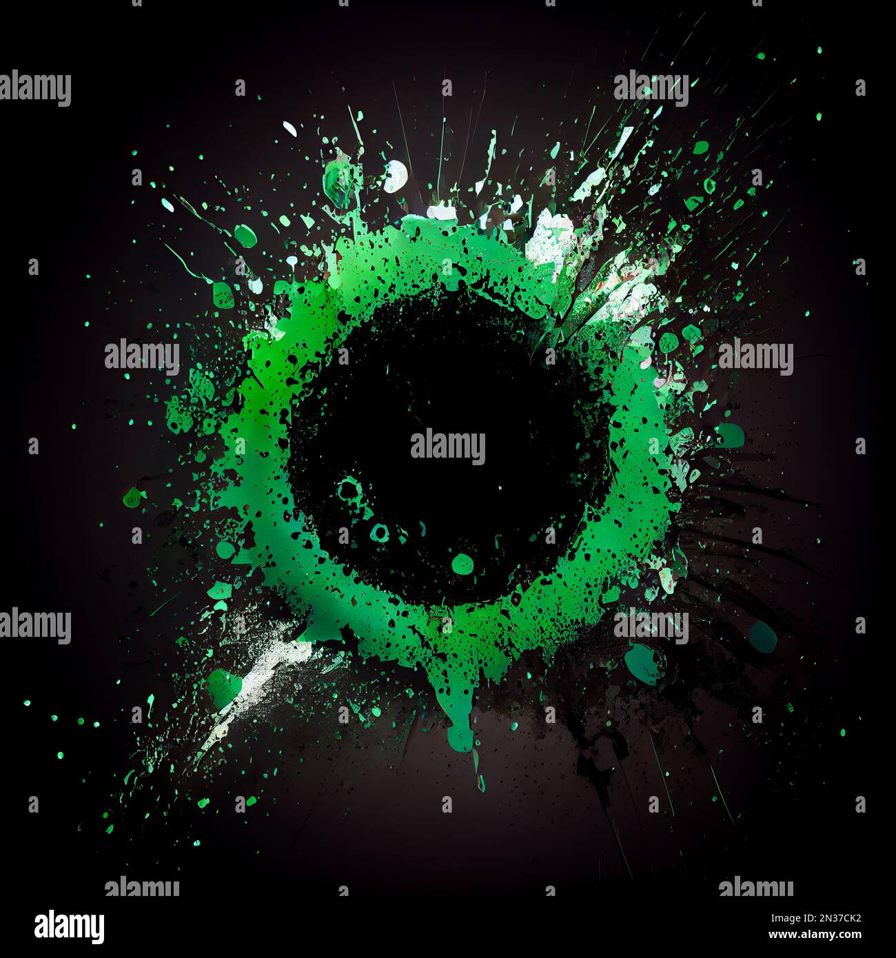Green paint circle splash isolated on black background. Green color ...