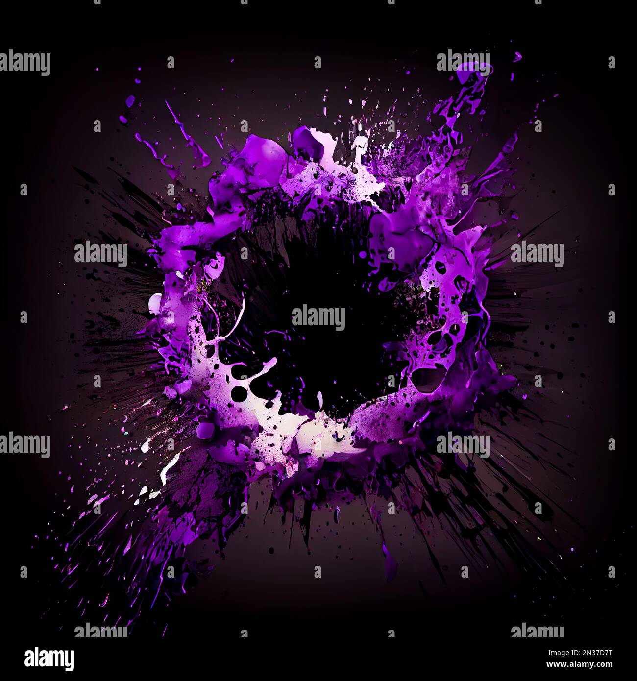 Violet paint circle splash isolated on black background. Purple color ...