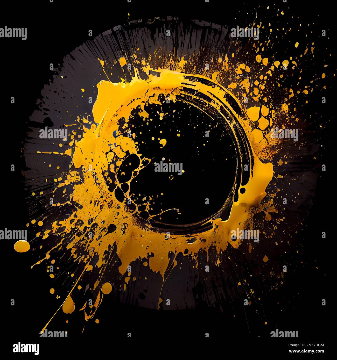 Yellow paint circle splash isolated on black background. Yellow color ...