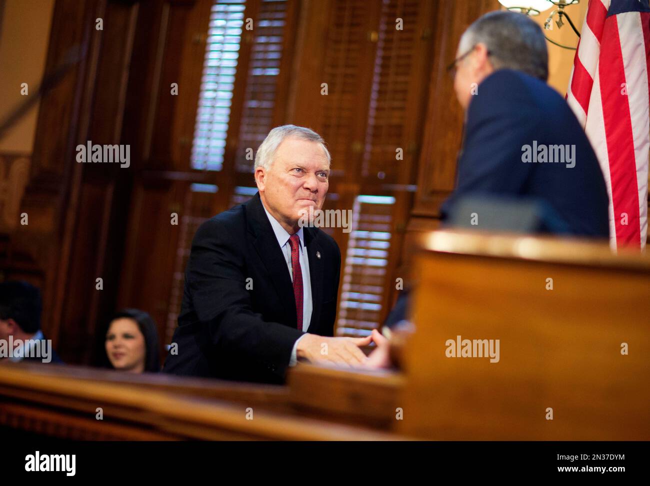 Georgia Gov. Nathan Deal, left, shakes hands with Lt. Gov. Casey Cagle ...
