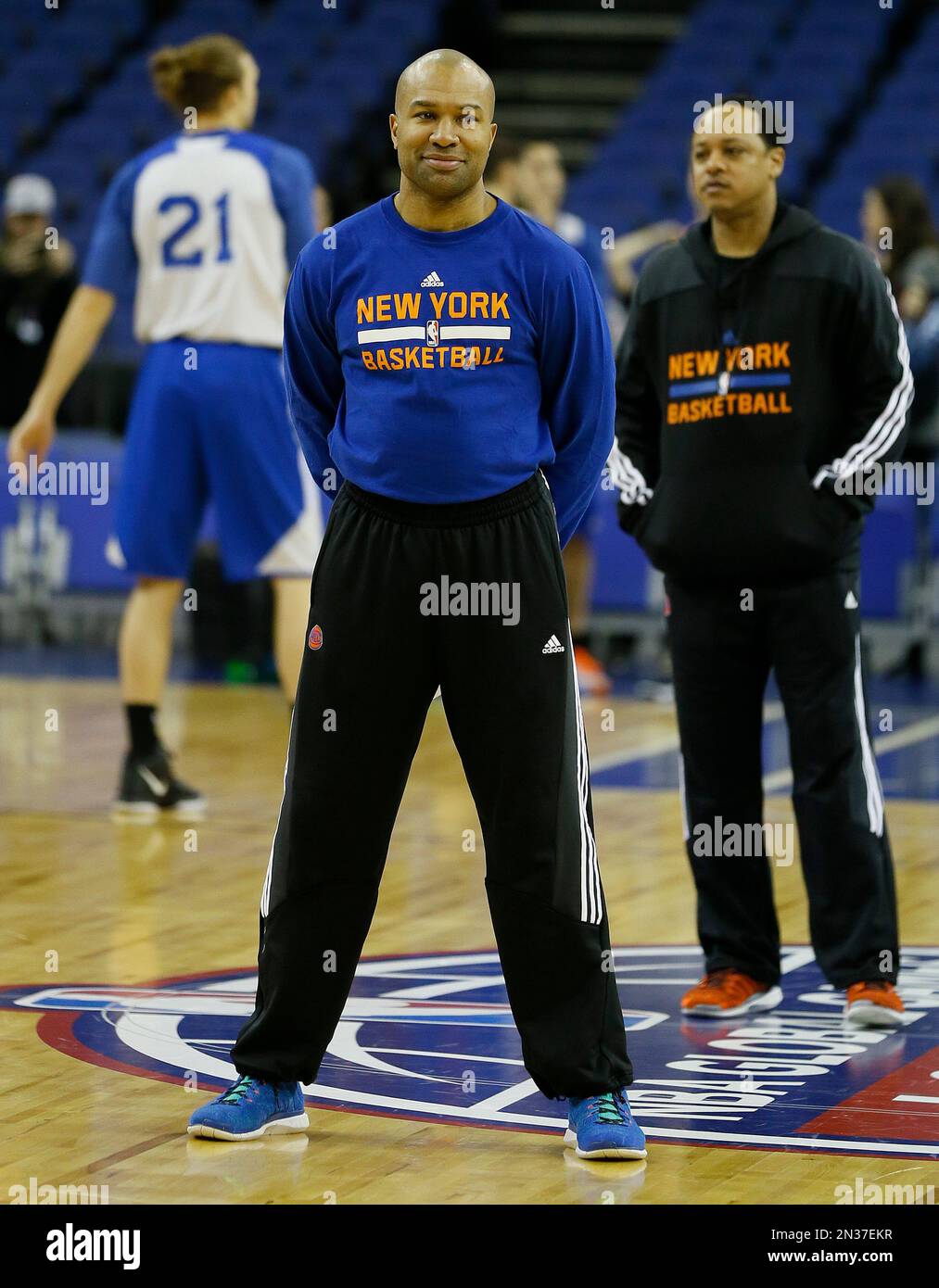 Head Coach Derek Fisher watches his players during a New York Knicks ...