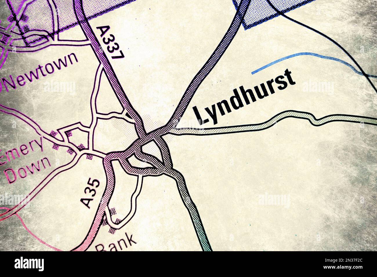 Lyndhurst, Hampshire, United Kingdom atlas map town name - watercolour ...