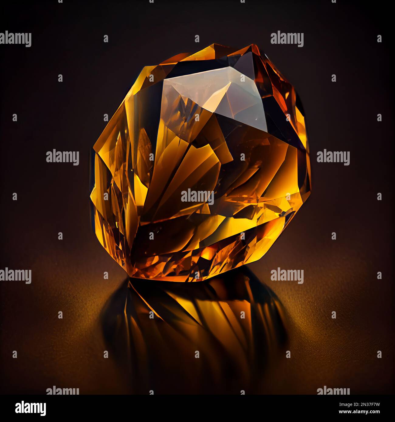 Shiny Crystal Citrine gem isolated on black background. Natural ...