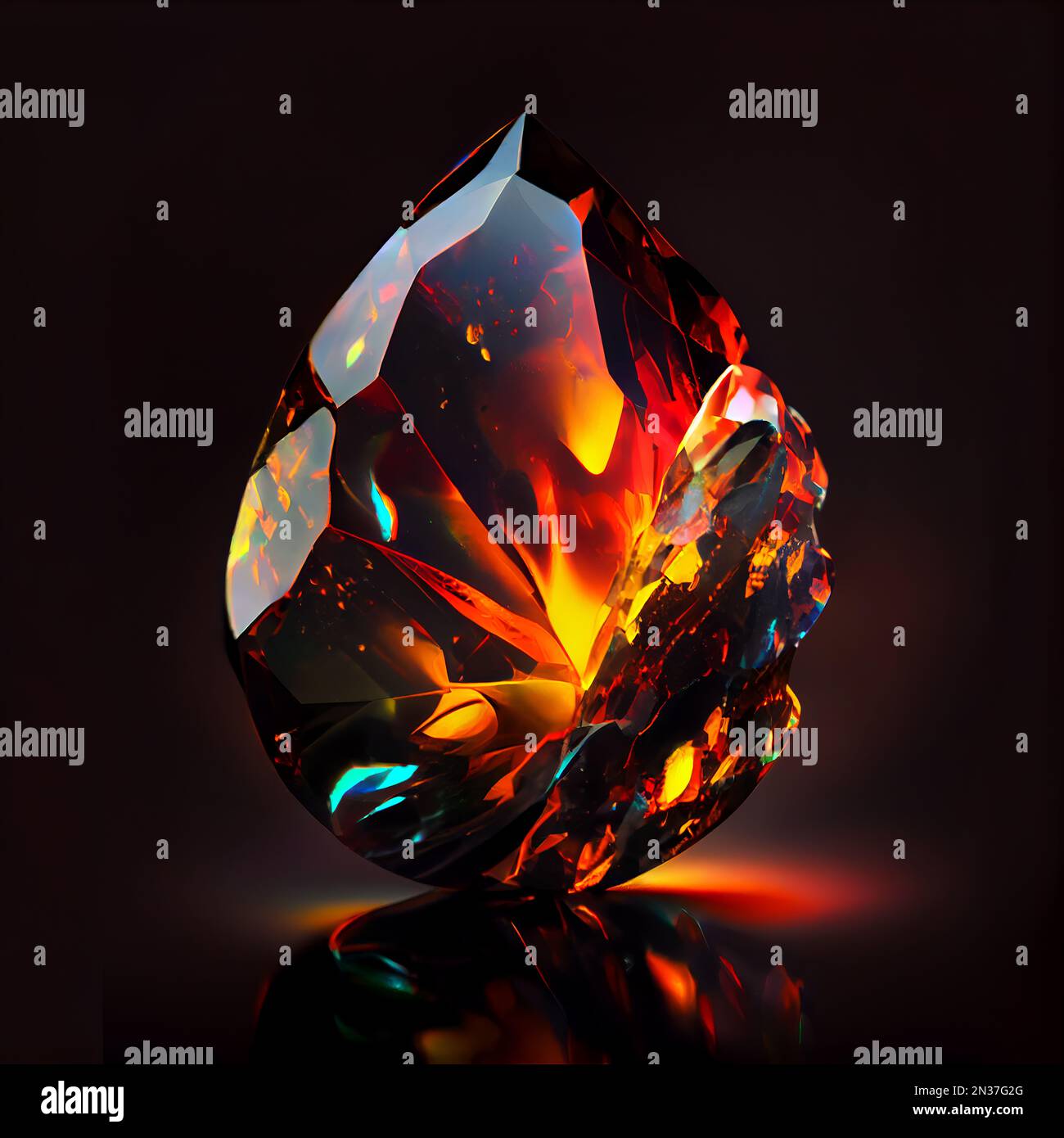 Shiny Crystal fire opal gem isolated on black background. Natural precious mineral stone ...