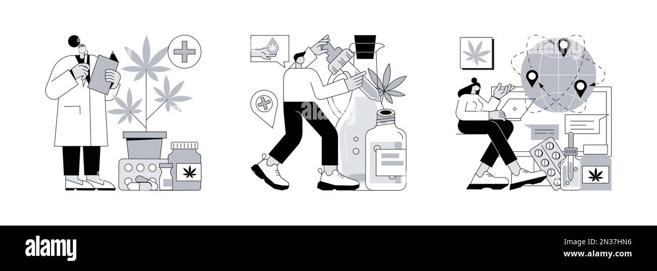 Medical cannabis abstract concept vector illustration set. Medical ...