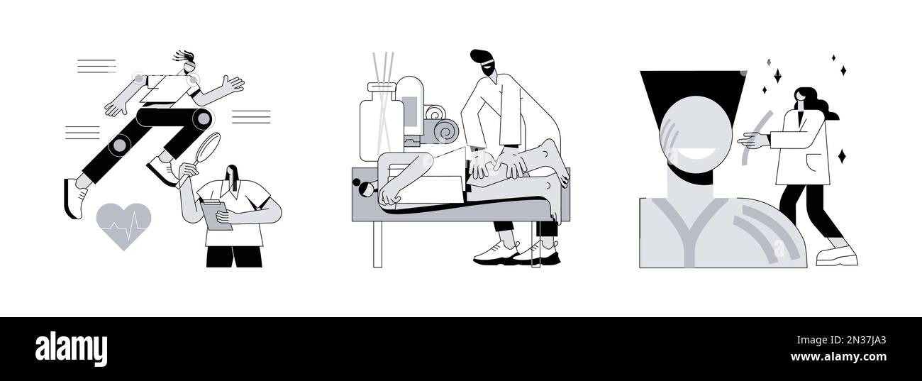 Physical therapy abstract concept vector illustration set. Sport ...