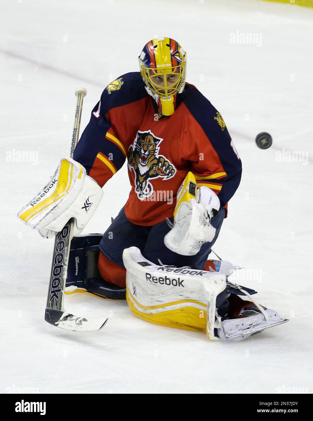 Florida Panthers goalie Roberto Luongo deflects the puck in the second ...