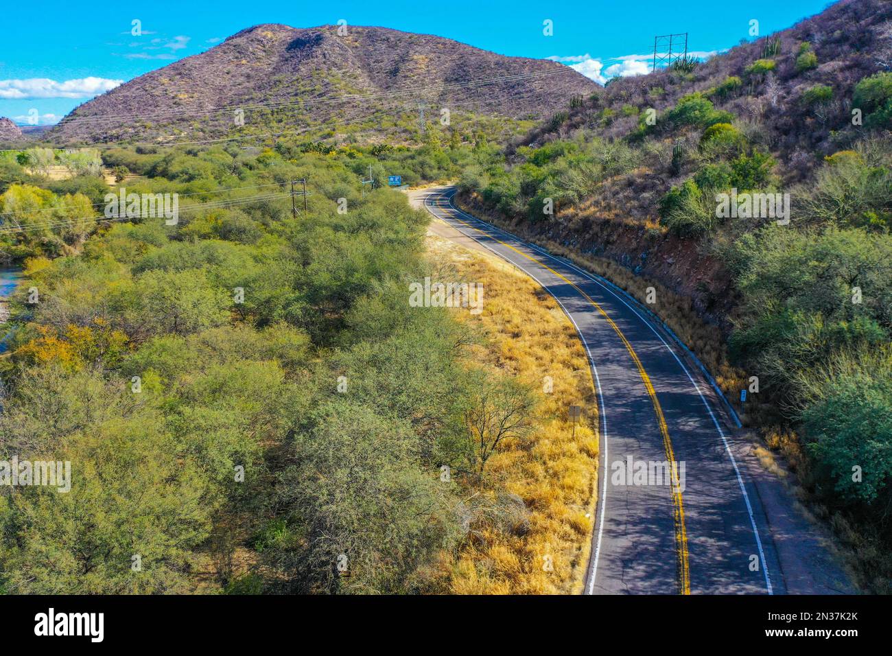 The Gavilan in Ures, Sonora Mexico. Aerial view of the river and ejido ...
