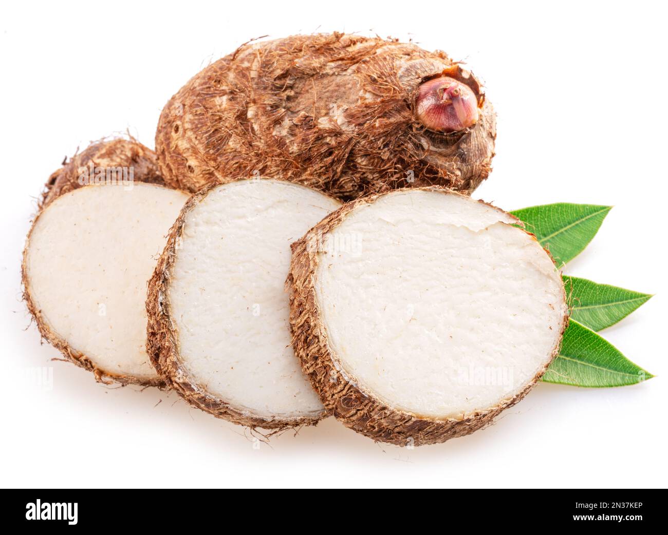 Eddoe or taro tubers and its slices isolated on white background Stock ...